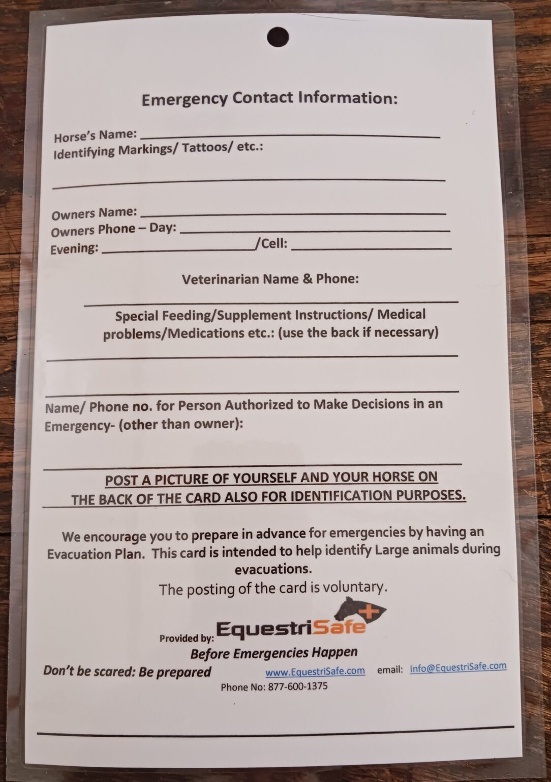 Emergency Stall Card - EquestriSafe, LLC - your trusted source for all ...