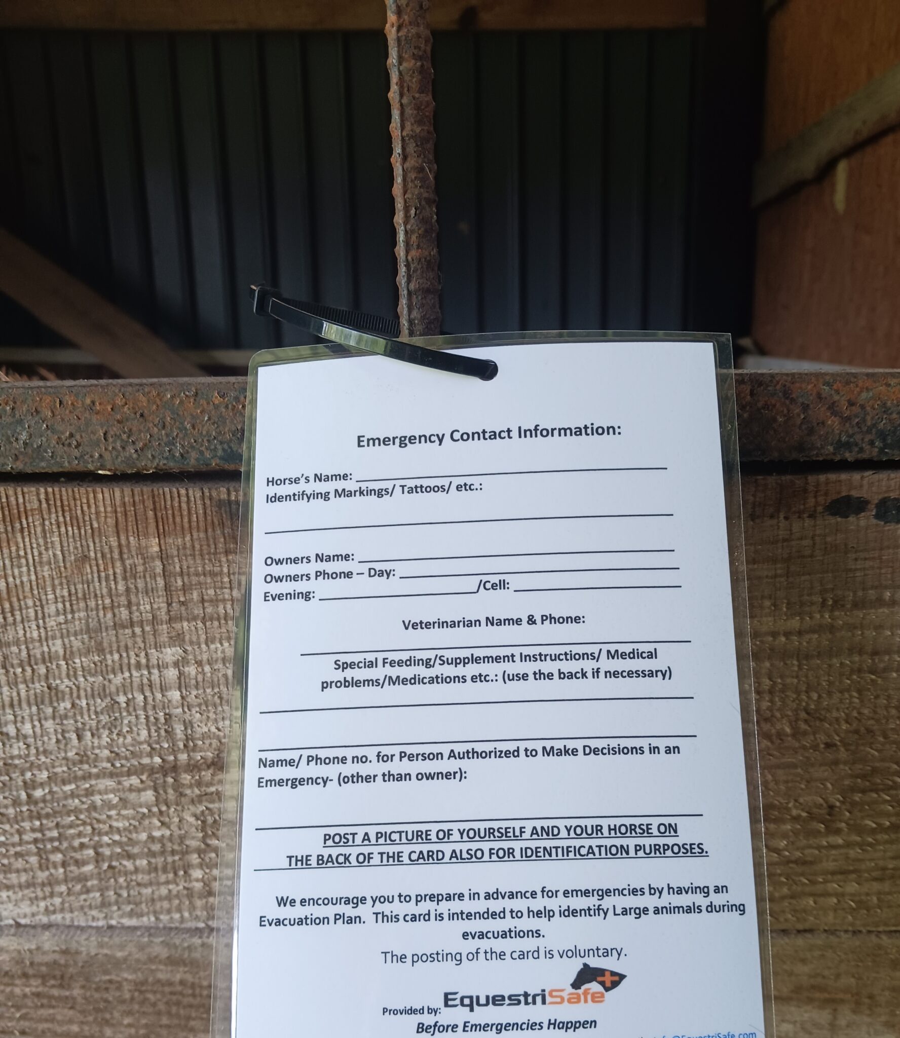 Emergency Stall Card - EquestriSafe, LLC - your trusted source for all ...